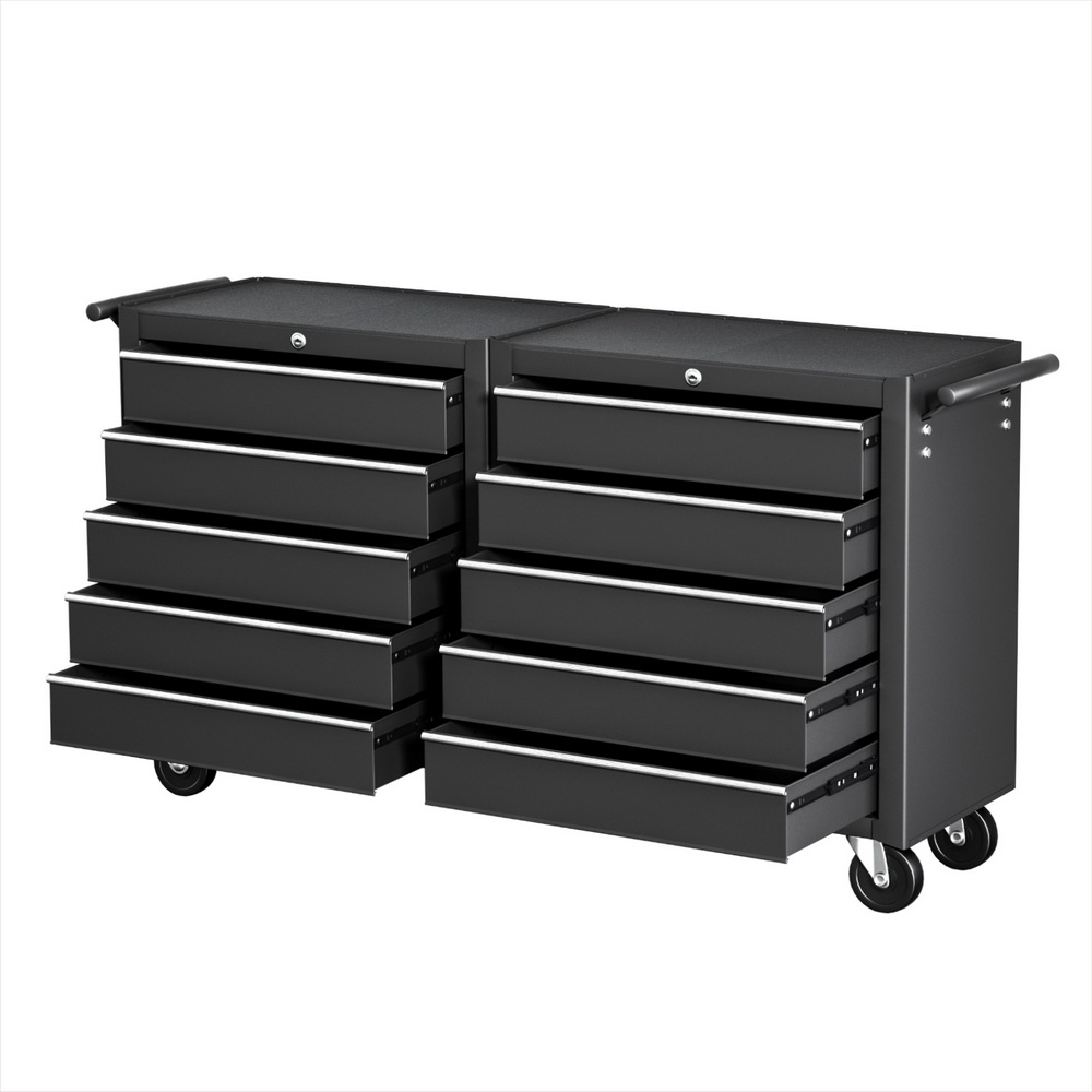 Giantz 10-Drawer Tool Chest Trolley - Durable Black Steel